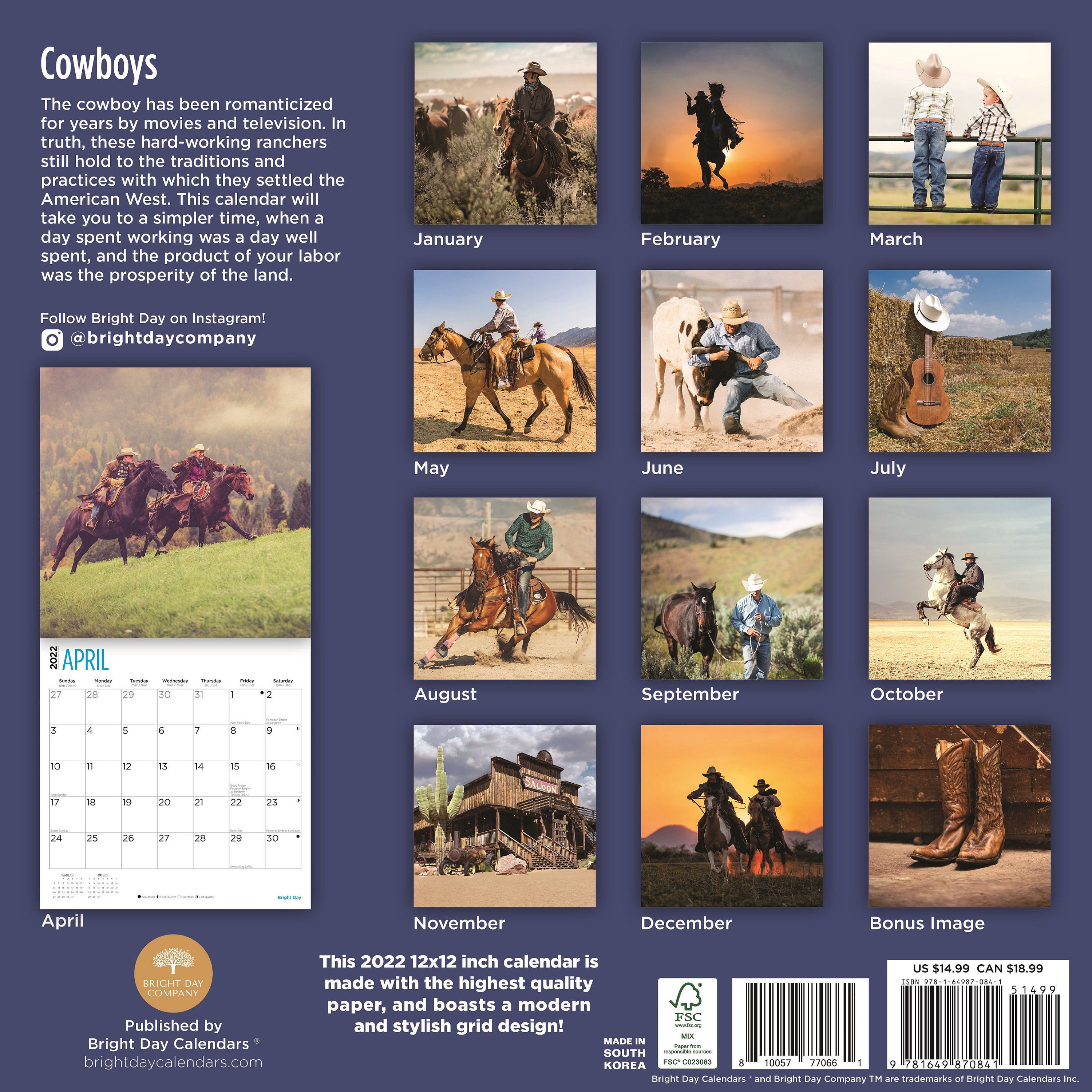 2022 Cowboys Wall Calendar by Bright Day 12 X 12 Inch | Etsy