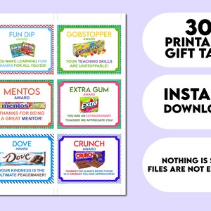 30 Teacher Appreciation Candy Gift Tags Printable Candy Bar - Etsy