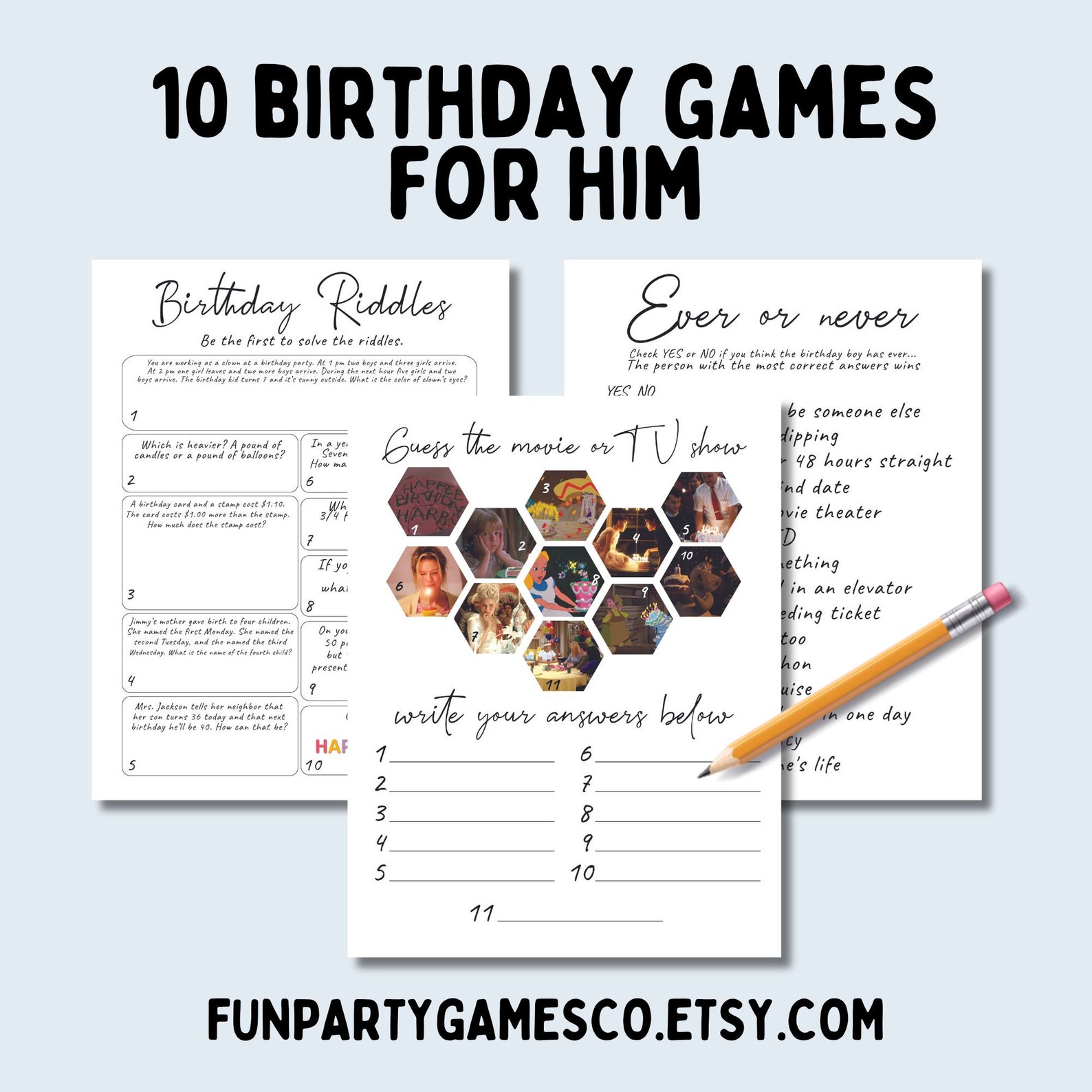 Fun Printable Birthday Games for Him, Icebreaker Games, Modern Birthday ...