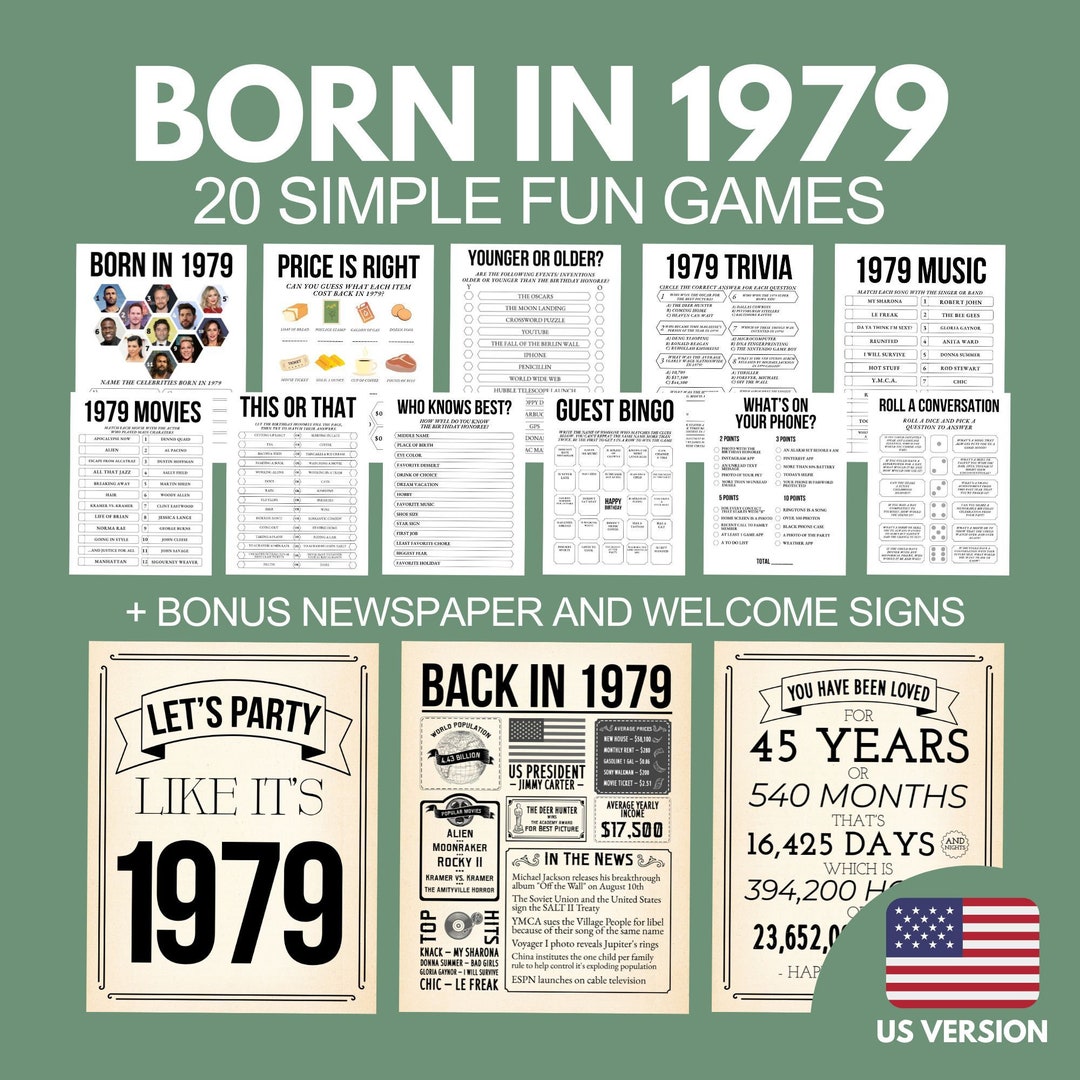 45th Birthday Games Bundle, Born in 1979 Party Games for Him Her, 45th ...