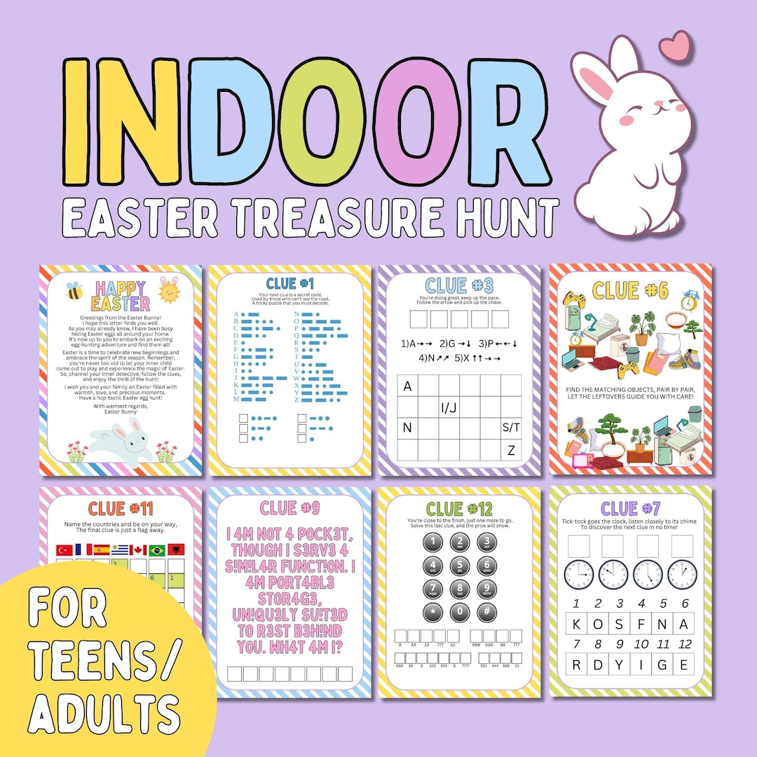Indoor Easter Treasure Hunt for Teens Adults, Easter Clues Scavenger ...