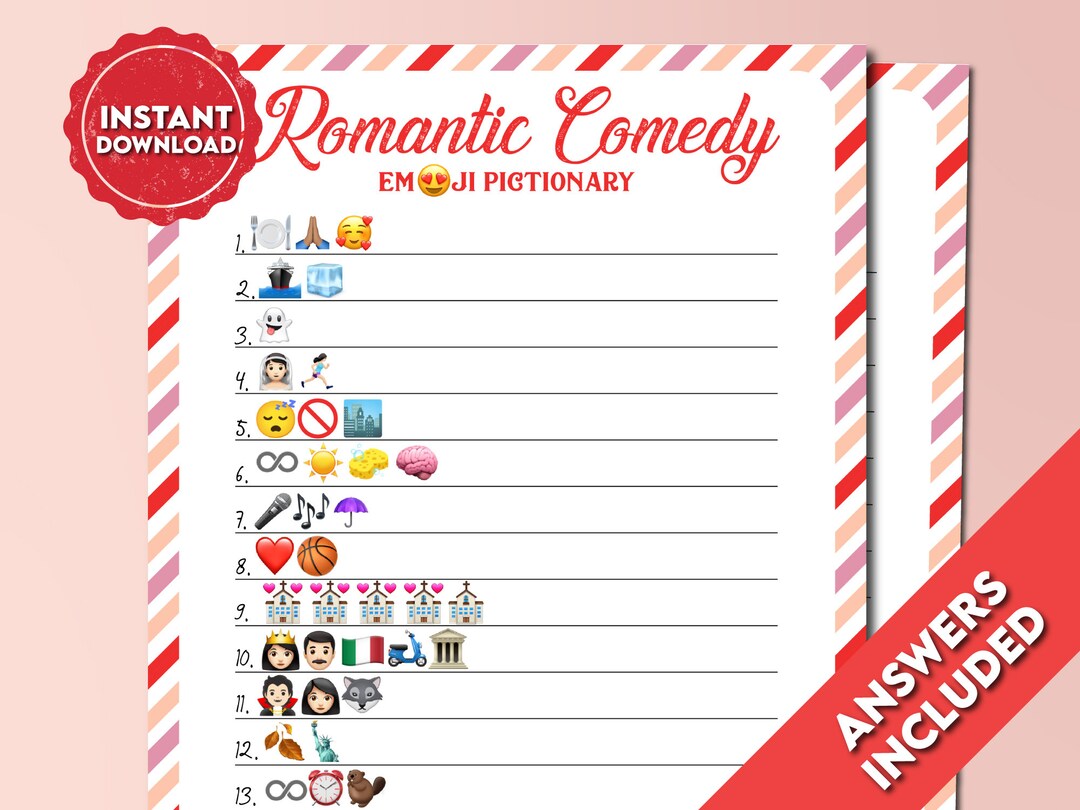 Valentines Day Romantic Movies Emoji Pictionary Printable - Etsy
