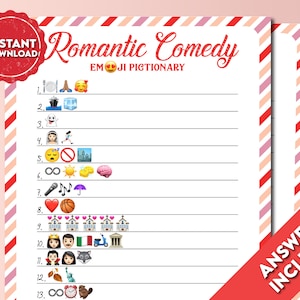 Valentines Day Romantic Movies Emoji Pictionary, Printable Romantic ...