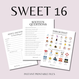 Sweet 16 Questions Game, Fun Printable Sixteen Birthday Party Activity ...