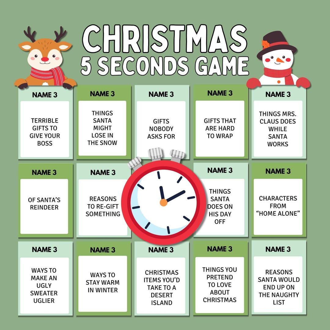 Christmas 5 Second Game, Printable Holiday Office Party Activity for ...