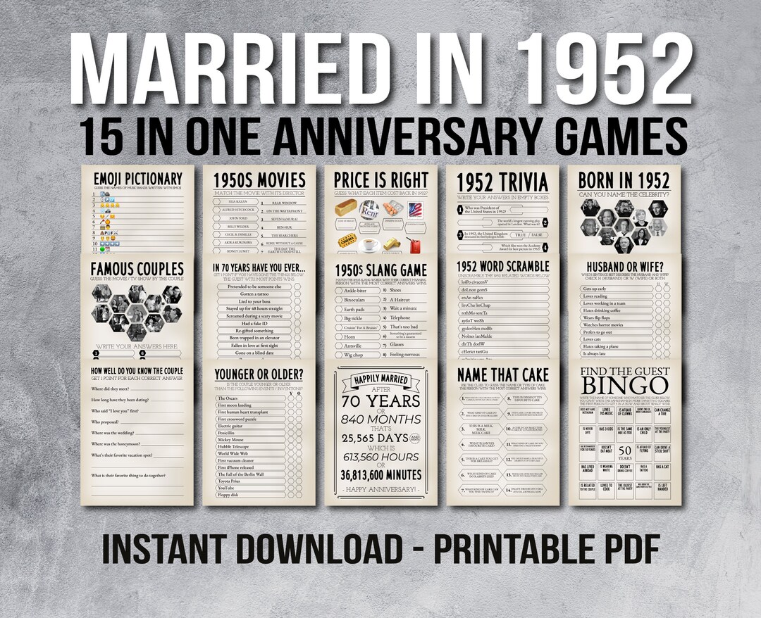 71st Anniversary Games Bundle 1952 Anniversary Game 71st Wedding ...