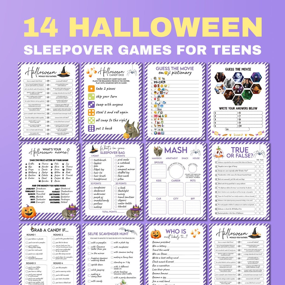 Fun Halloween Sleepover Games for Teens, Printable Slumber Party Bundle ...