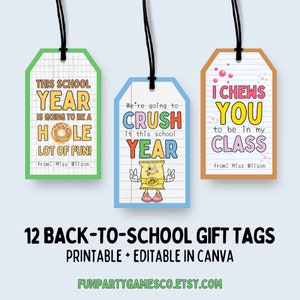 Back to School Gift Tag Bundle Editable in Canva, Printable First Day ...