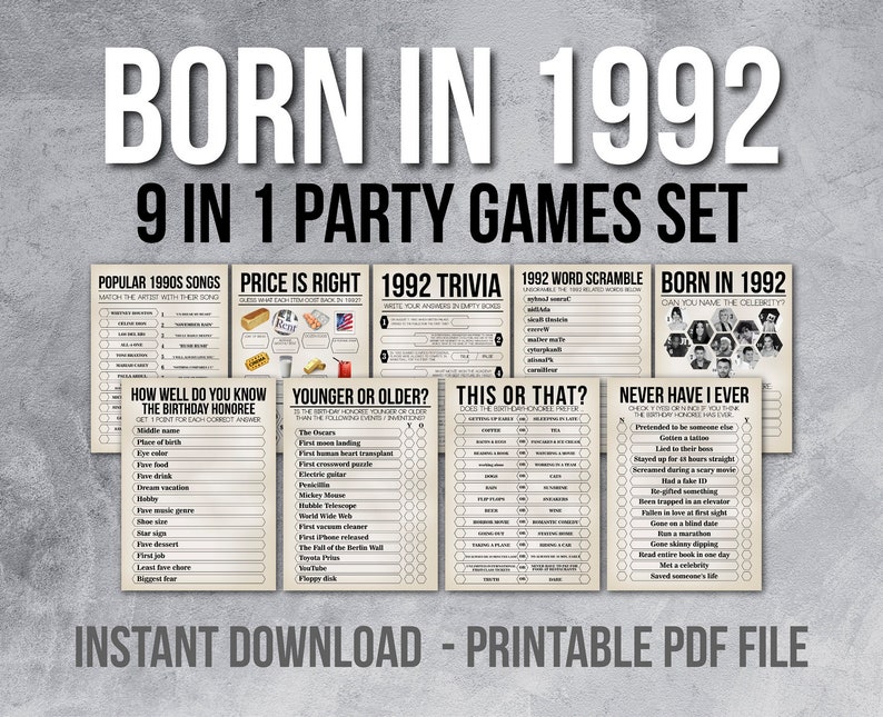 30th Birthday Party Games Printable Born In 1992 Games Etsy 30th-birthday-party-games-printable-born-in-1992-games-etsy