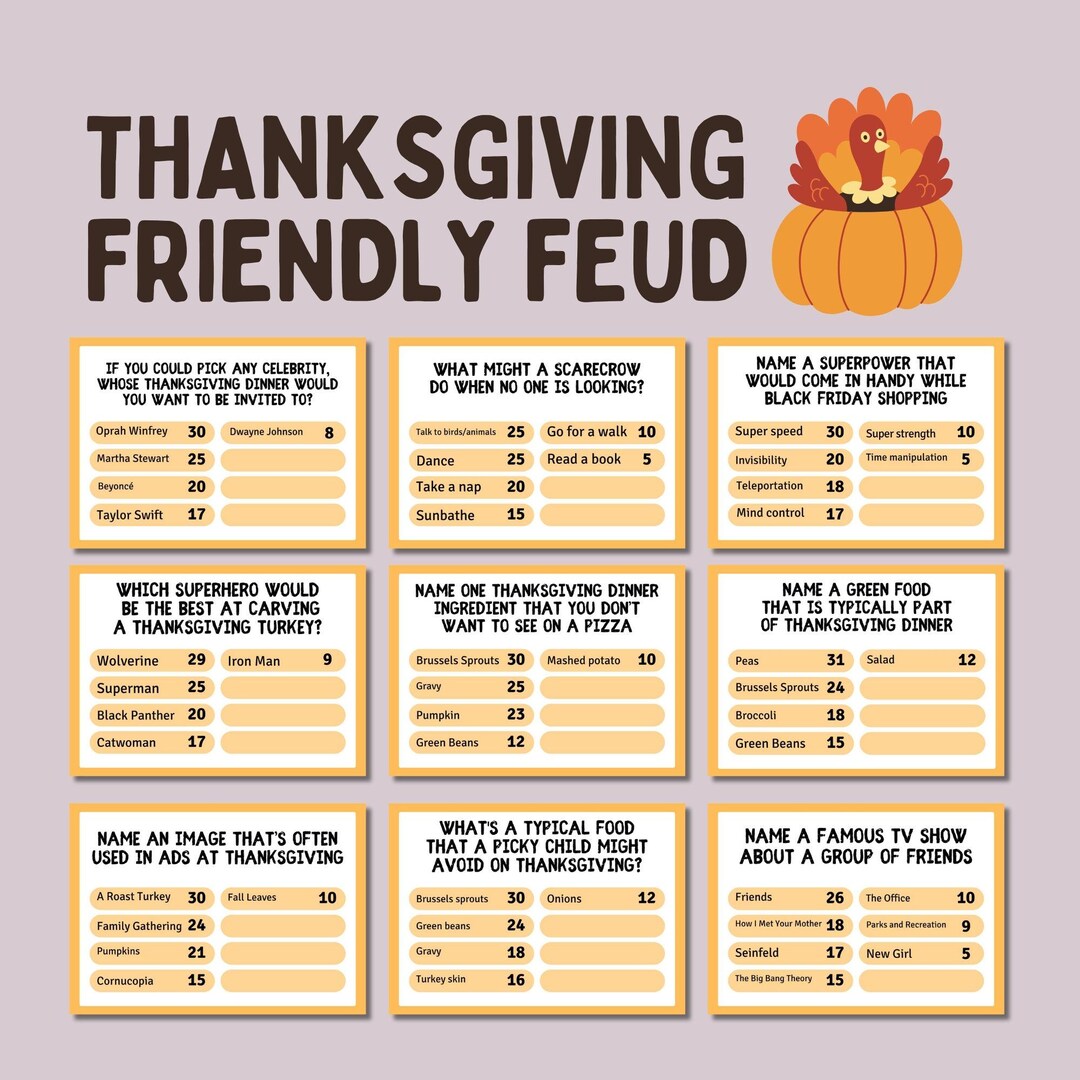 Thanksgiving Friendly Feud Game, Fun Family Game Night Activity ...