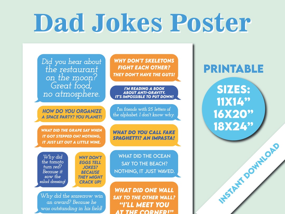 Funny Fathers Day Gift Printable Dad Jokes Poster, Fun Thank You Card ...