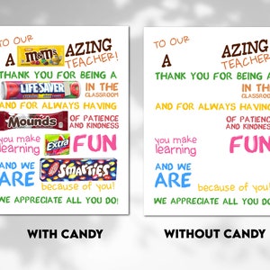 Teacher Appreciation Gift Ideas Printable Candy Gram Poster - Etsy