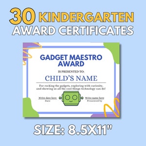 30 Fun Kindergarten Award Certificates Editable in Canva, Cute End of ...
