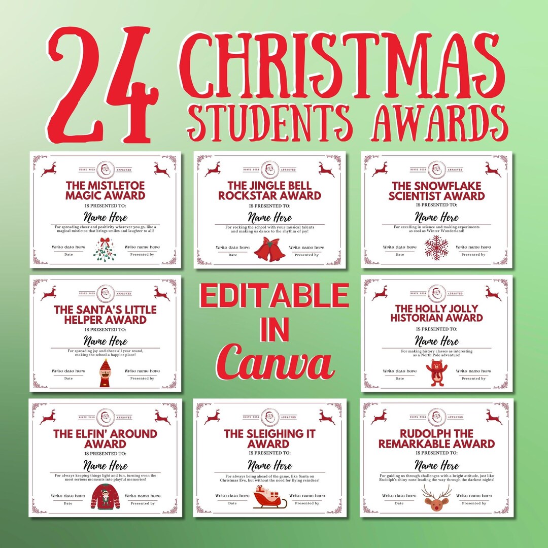 24 Funny Christmas Awards for Students, Certificates Editable in Canva ...