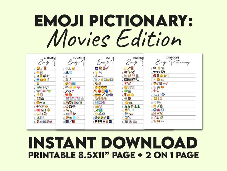 Movies Emoji Pictionary Game Bundle Printable Emoji - Etsy