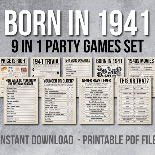 1941 Birthday Party Games 1941 Party Trivia Games Born in - Etsy
