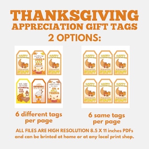 Thanksgiving Employee Appreciation Gift Tags, Printable Thanks Gifts ...