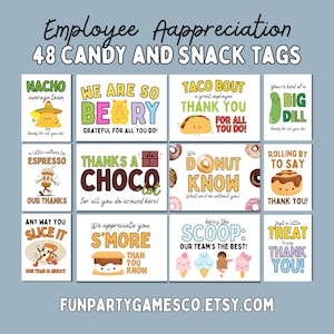 Snack and Candy Appreciation Treat Tags for Employee Recognition ...