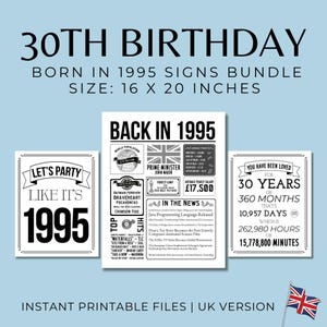 30th Birthday Games Bundle, Born in 1995 Party Decorations, 30th ...