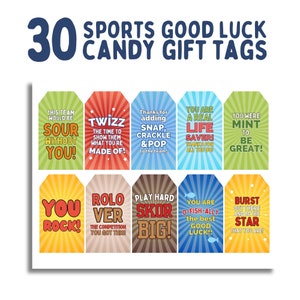 Sports Candy Bar Gift Tags Bundle, 30 Sports Good Luck Game Day Treat ...