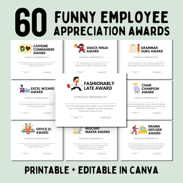 Funny Employee Award Certificates Printable - Etsy