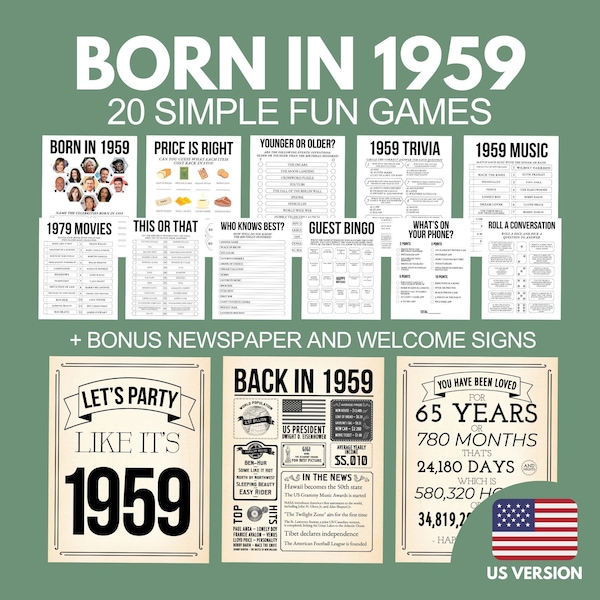 1959 Trivia Game, 65th Birthday Party Games, Born in 1959 - Etsy