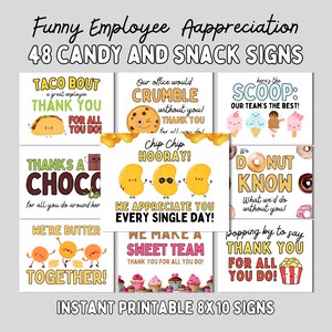 Funny Snack and Candy Employee Appreciation Signs, Staff Recognition ...