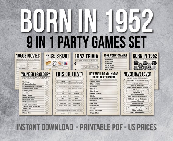 Party Games Born in 1952 70th Birthday Party Games Turning 70 Party ...