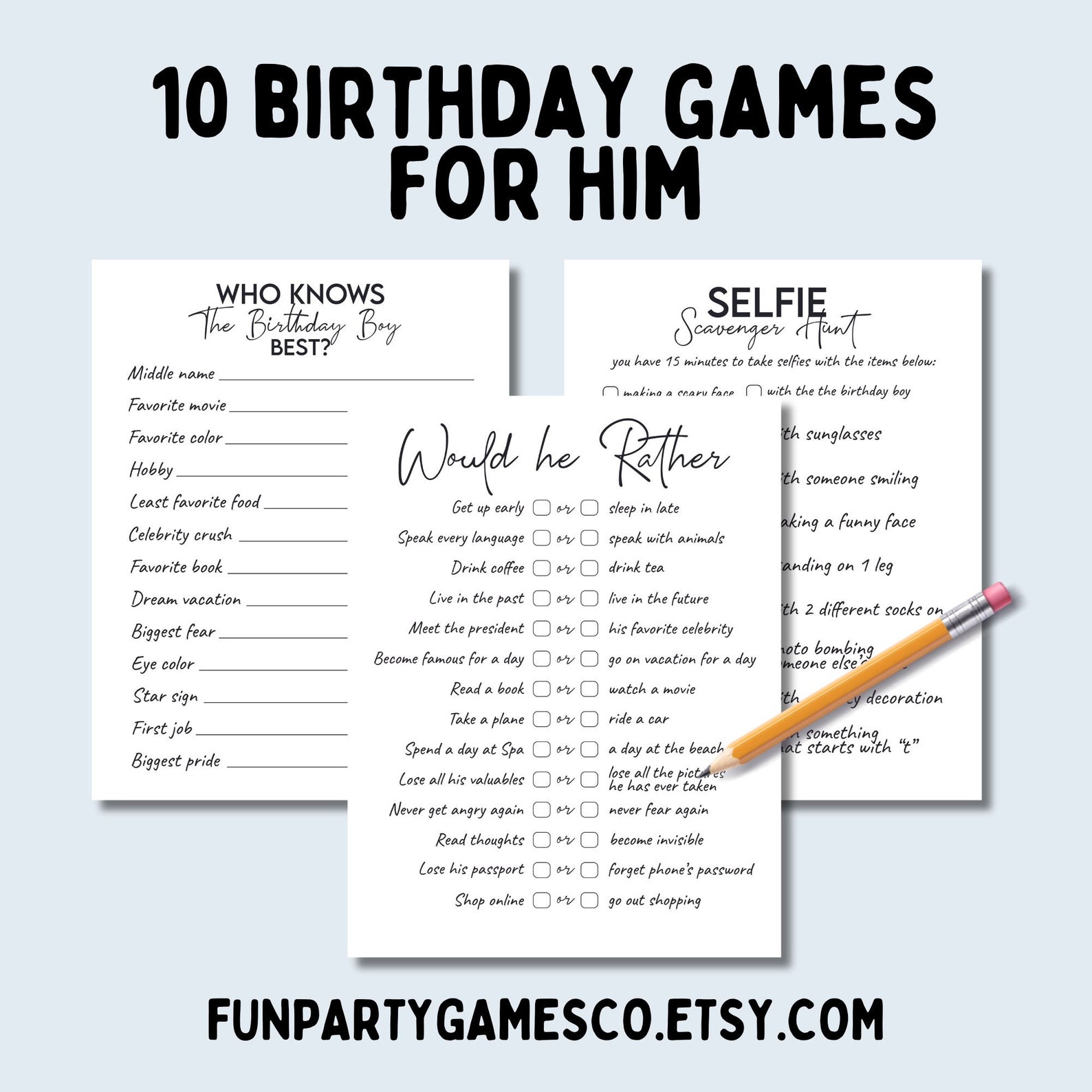 Fun Printable Birthday Games for Him, Icebreaker Games, Modern Birthday ...