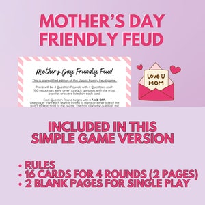 Mothers Day Friendly Feud Game, Family Party Game for Kids and Adults ...