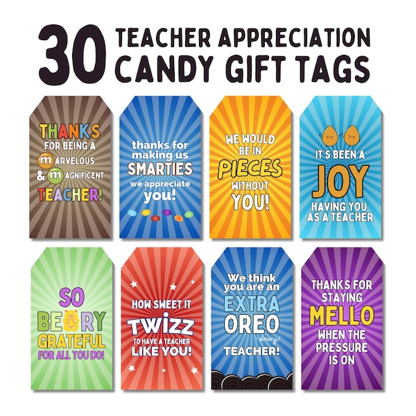 Teacher Candy Appreciation Tags - Etsy