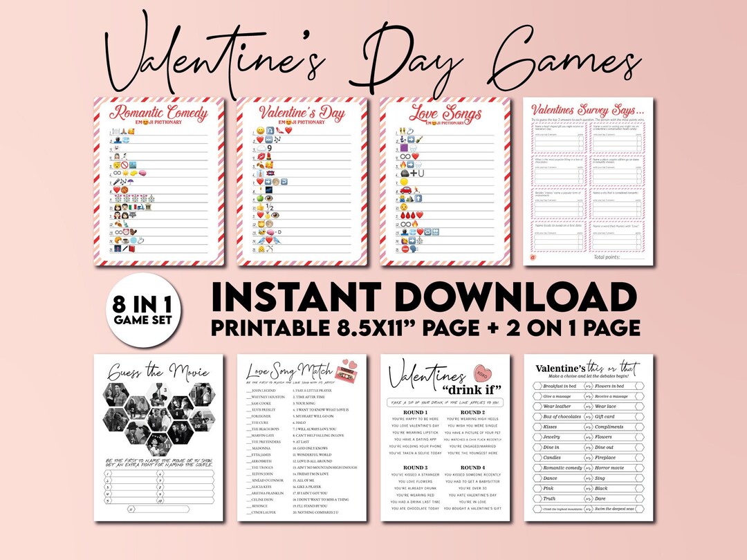 Printable Valentines Day Games Bundle, Instant Download, Valentines Day ...