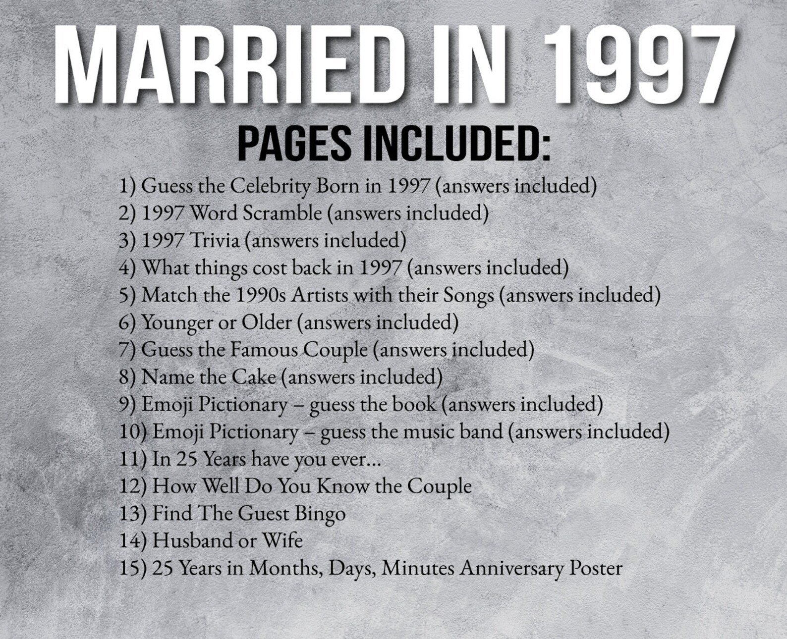 25th Anniversary Party Games Year 1997 25th Wedding - Etsy