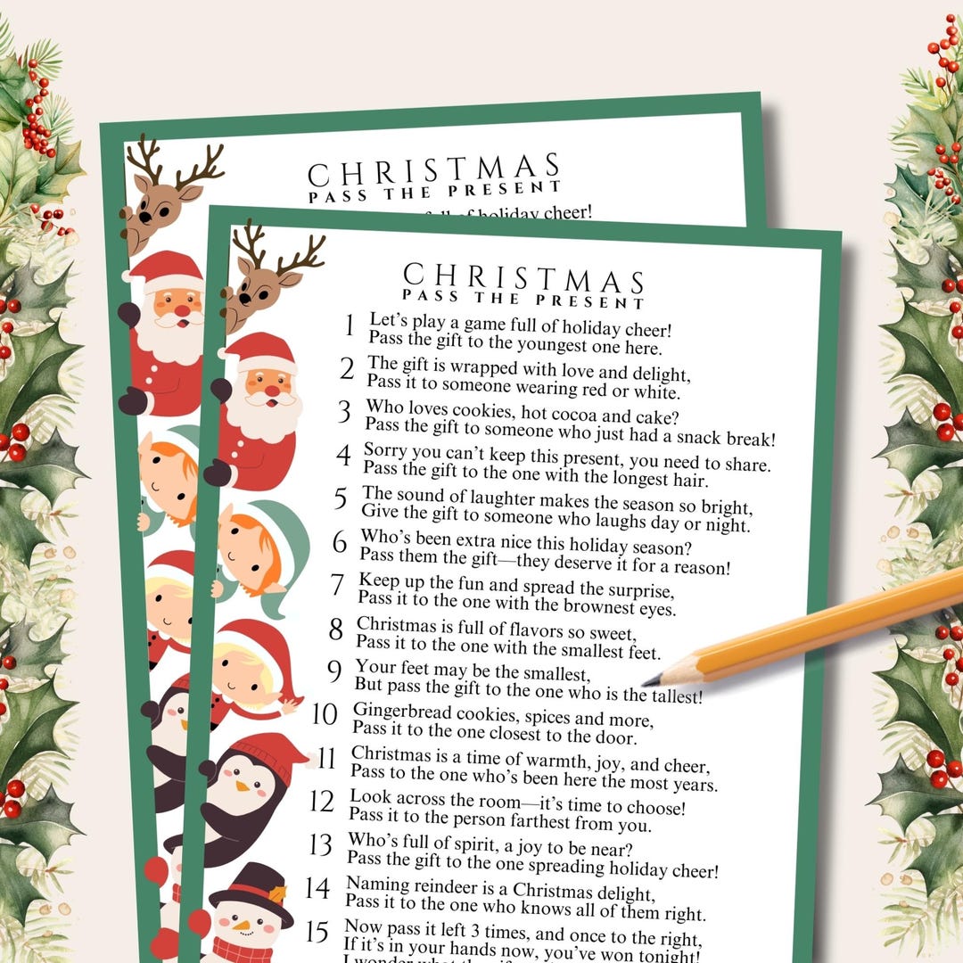 Christmas Pass the Present Game, Fun Gift Exchange Party Activity, Left ...