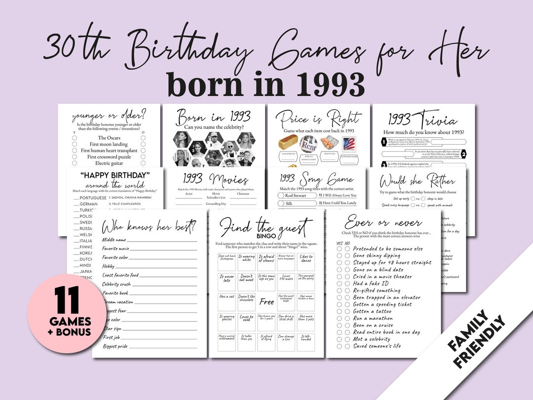 30th Birthday Games for Her Born in 1993 Party Games for Women - Etsy
