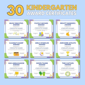 30 Fun Kindergarten Award Certificates Editable in Canva, Cute End of ...