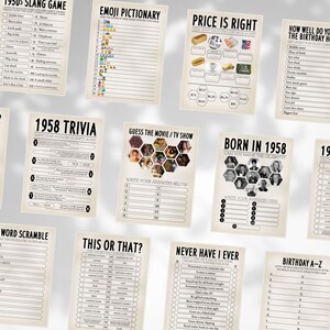 Printable 65th Birthday Party Games, Born in 1958 Game Bundle, Price is ...