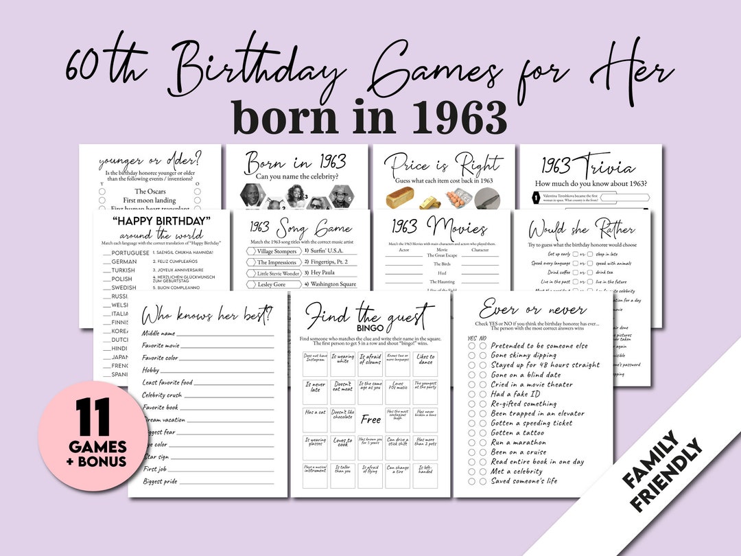 60th Birthday Games for Her Born in 1963 Game for Women 60th Birthday ...