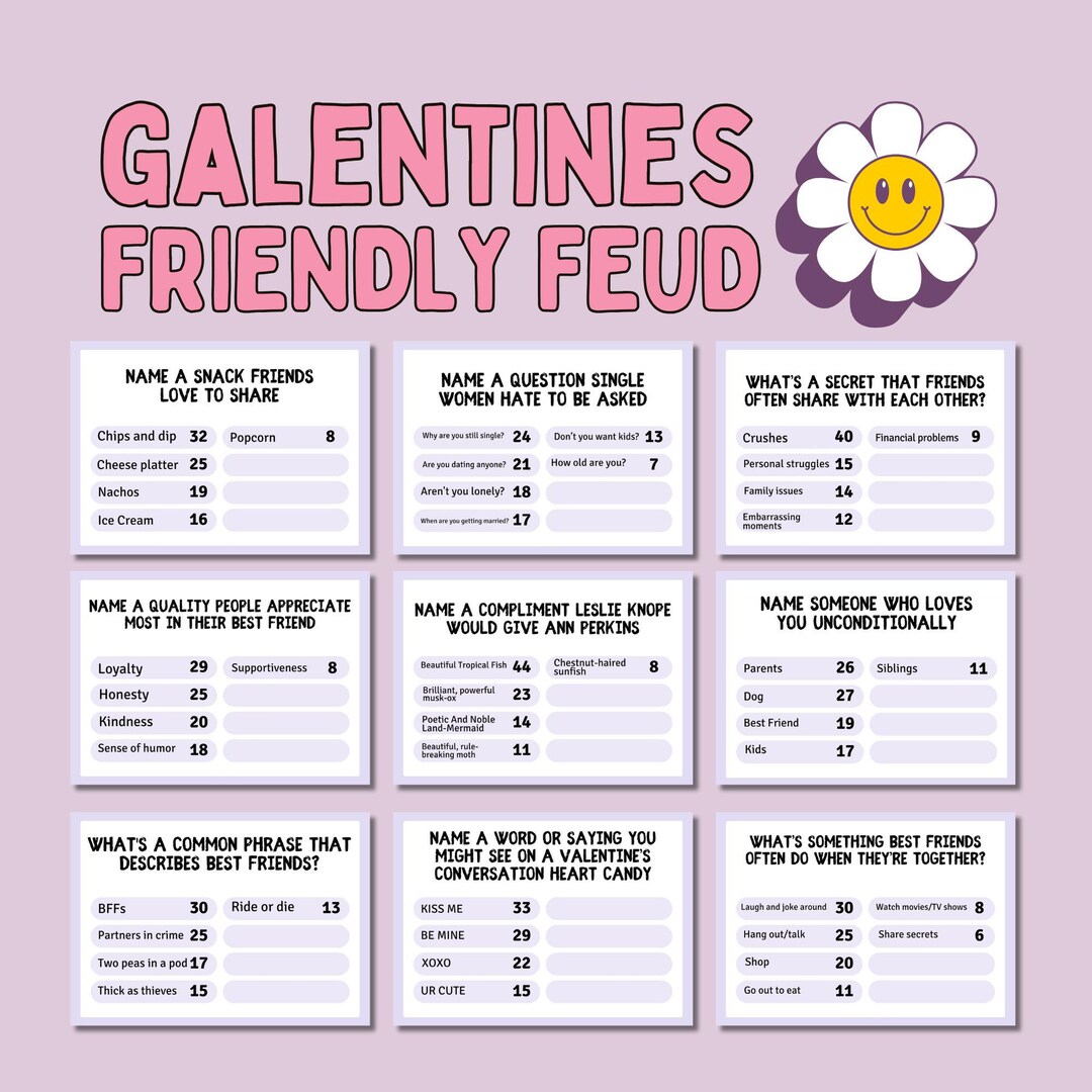 Galentine’s Day Friendly Feud Game, Fun & Festive Trivia for Friends ...