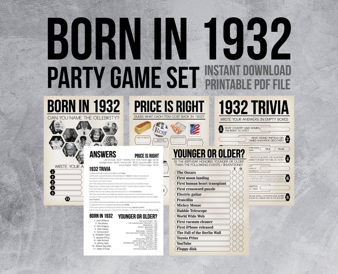 Born In 1932 90th Birthday Party Games 1932 Trivia Games Etsy born-in-1932-90th-birthday-party-games-1932-trivia-games-etsy