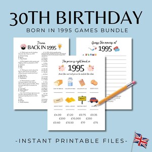 30th Birthday Games Bundle, Born in 1995 Party Decorations, 30th ...