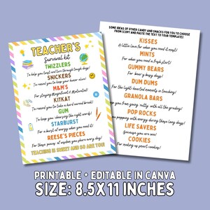 Teacher Appreciation Candy Bar Poster Editable in Canva, Welcome Back ...
