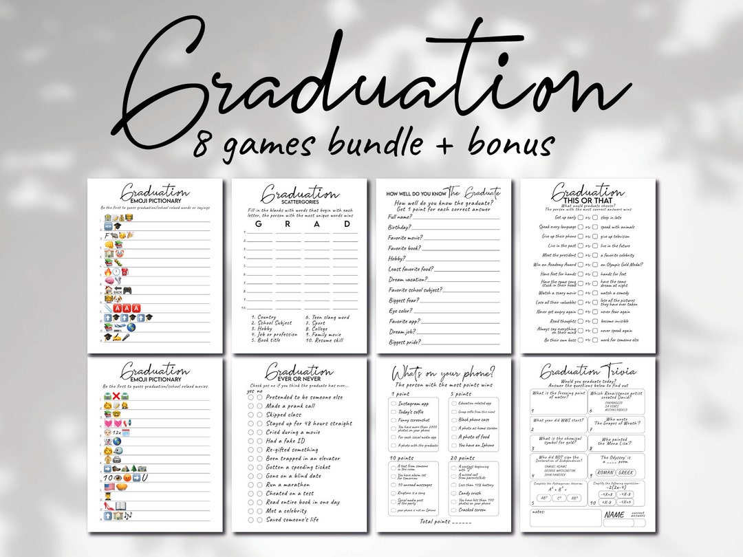 Graduation Party Games Printable Bundle, Simple Graduation Day Games ...