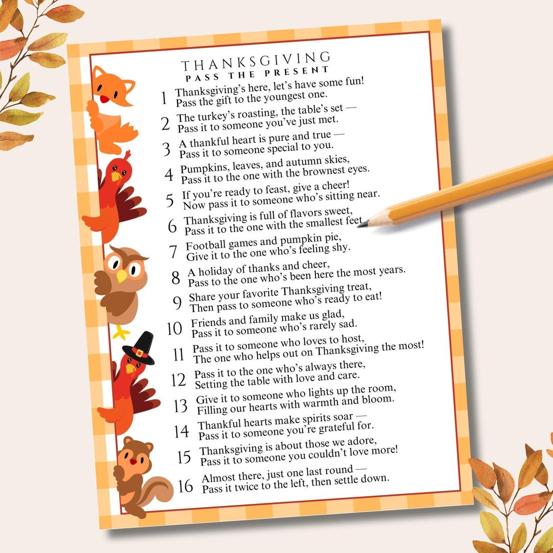 Thanksgiving Pass the Present Game, Fun Gift Exchange Party Activity ...