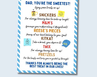 Candy Bar Poster for Dad Father's Day Candy Poster Printable Gift for ...