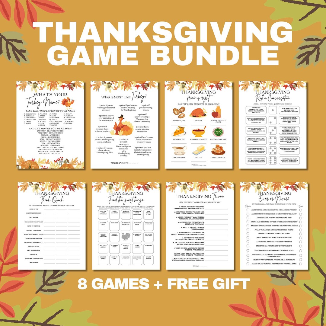 Editable Thanksgiving Games Printable Thanksgiving Trivia, Gratitude ...