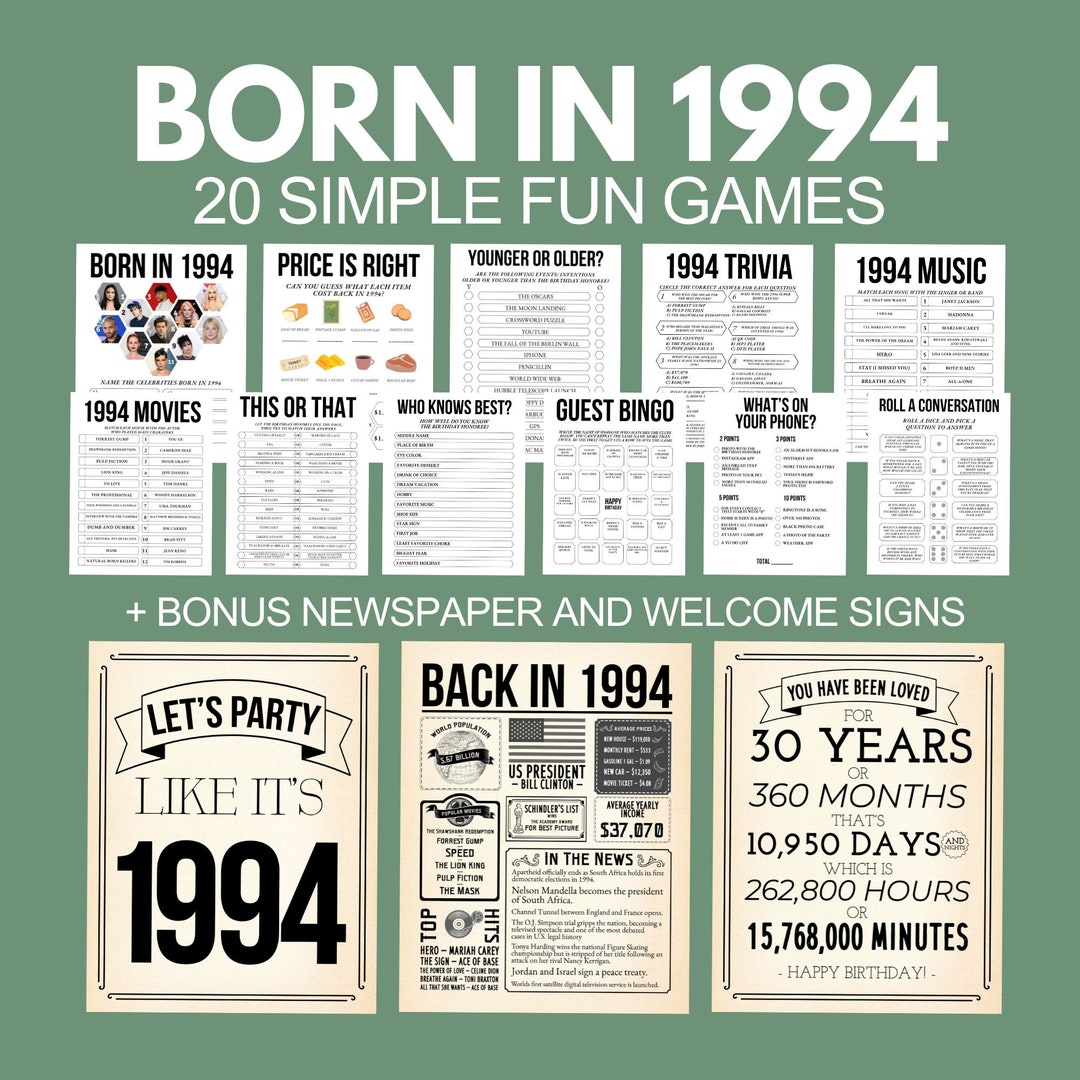 30th Birthday Games Bundle Born In 1994 Party Games Printable Etsy 30th Birthday Games Bundle Born In 1994 Party Games Printable Etsy