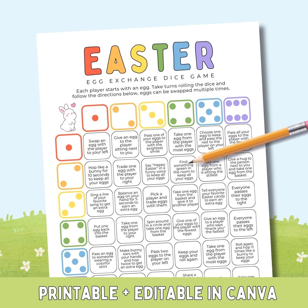 Easter Dice Game Editable in Canva, Printable Egg Dice Exchange Game ...