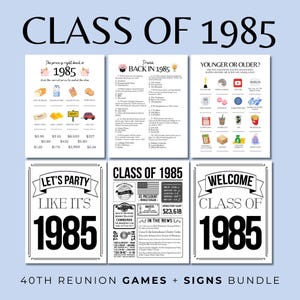 40th Class Reunion Games and Welcome Signs Bundle, Class of 1985 Poster ...