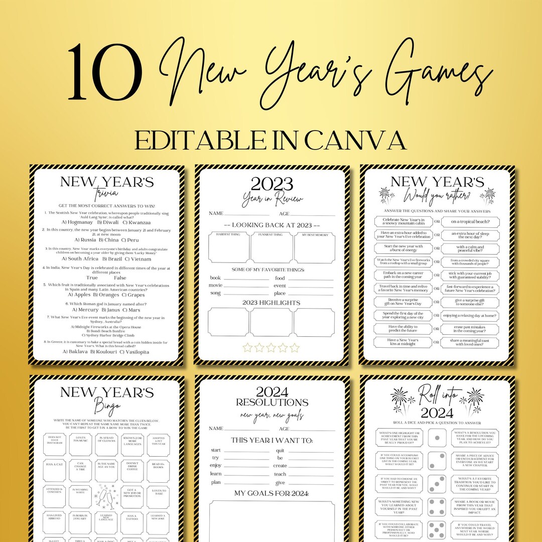 Fun New Years Games Editable in Canva New Year Resolutions - Etsy UK
